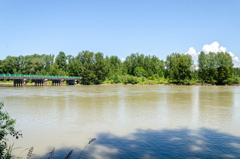 Fraser River at Langley Fort, Canada, BC Stock Photo - Image of clouds ...