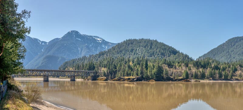 Fraser River Panoramic View with the Bridge in British Columbia Stock ...