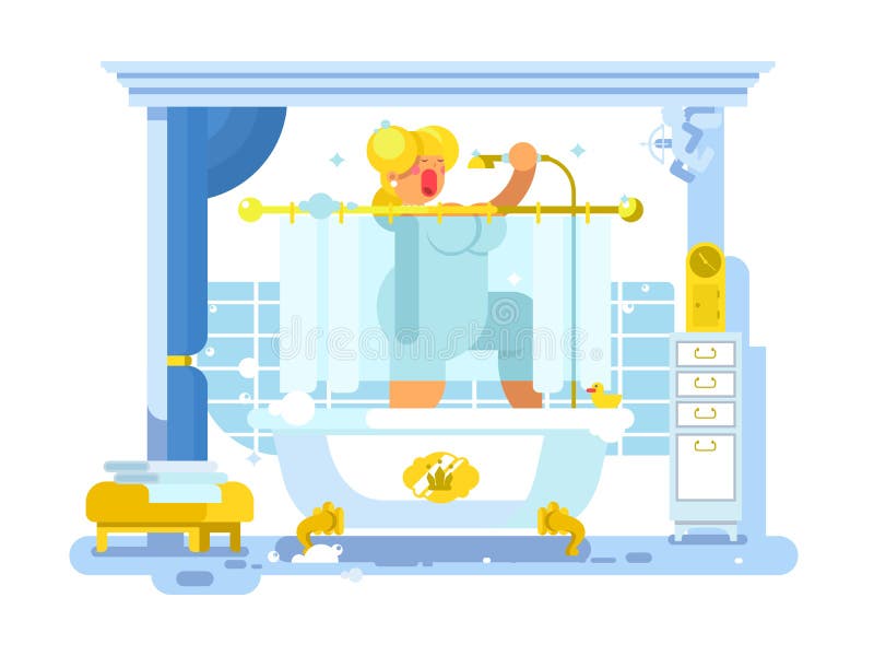 Frau, Die in Der Dusche Singt Vektor Abbildung - Illustration von ...