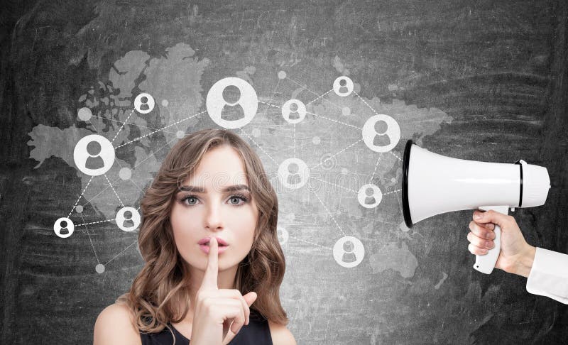 Frau, Die Ein Stillezeichen, Megaphon, Netz Macht Stockbild - Bild von ...