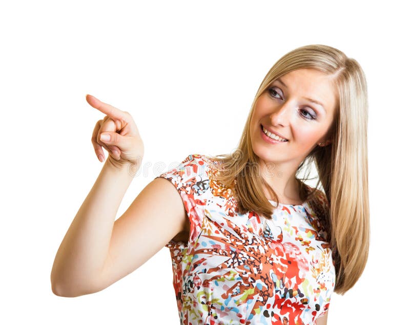 Frau, die Finger zeigt stockbild. Bild von freundlich - 24399527