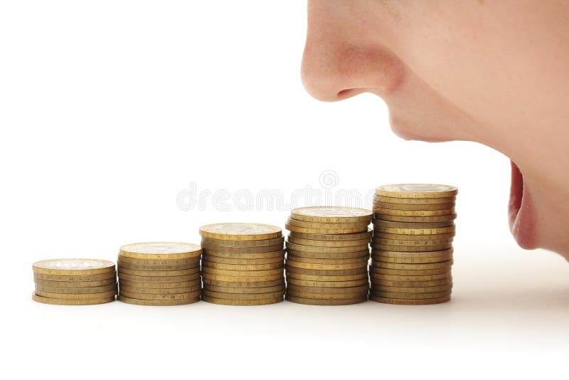 Frau, die Geld isst stockbild. Bild von einkommen, geld - 13147299