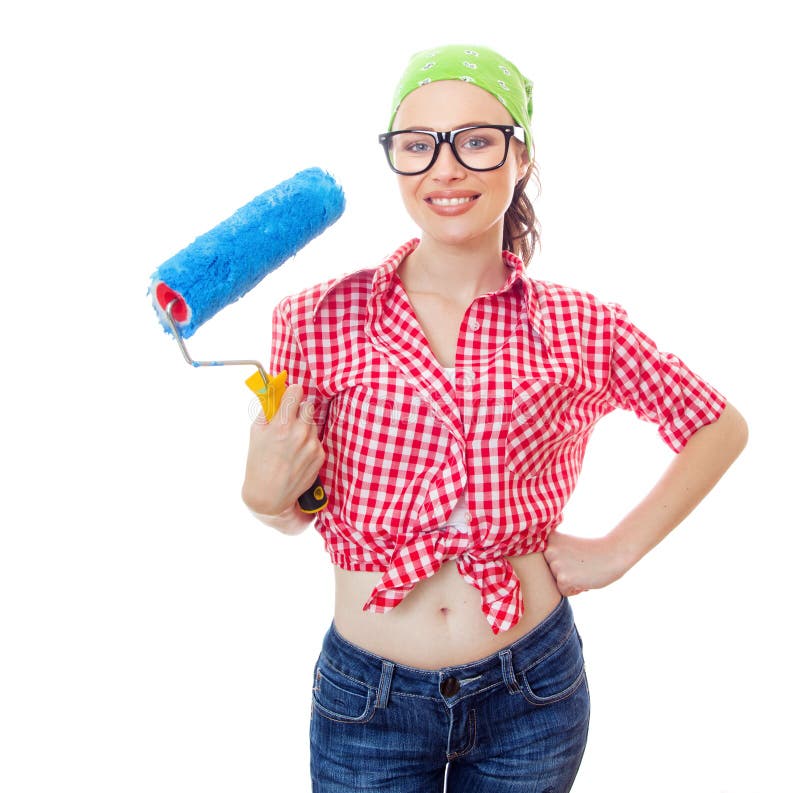 Frau am houseworker stockbild. Bild von freude, tünche - 61053355