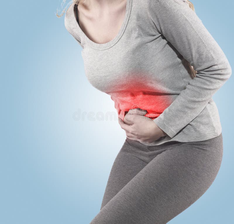 Frau Mit Beiden Palme Um Bauchbereich Stockbild - Bild von medizinisch ...