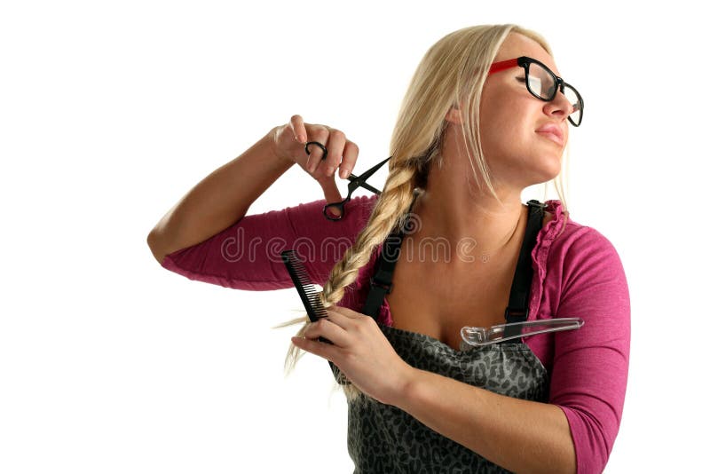 Frau Mit Scheren, Die Sein Haar Schnitten Stockbild - Bild von frisur ...