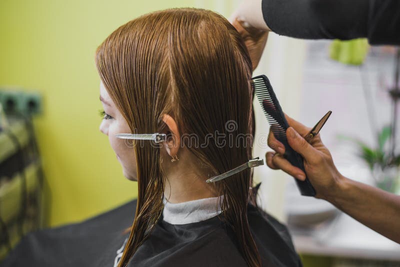 Frau Stellt Das Haar Her, Das in Salon Geschnitten Wird Stockbild ...