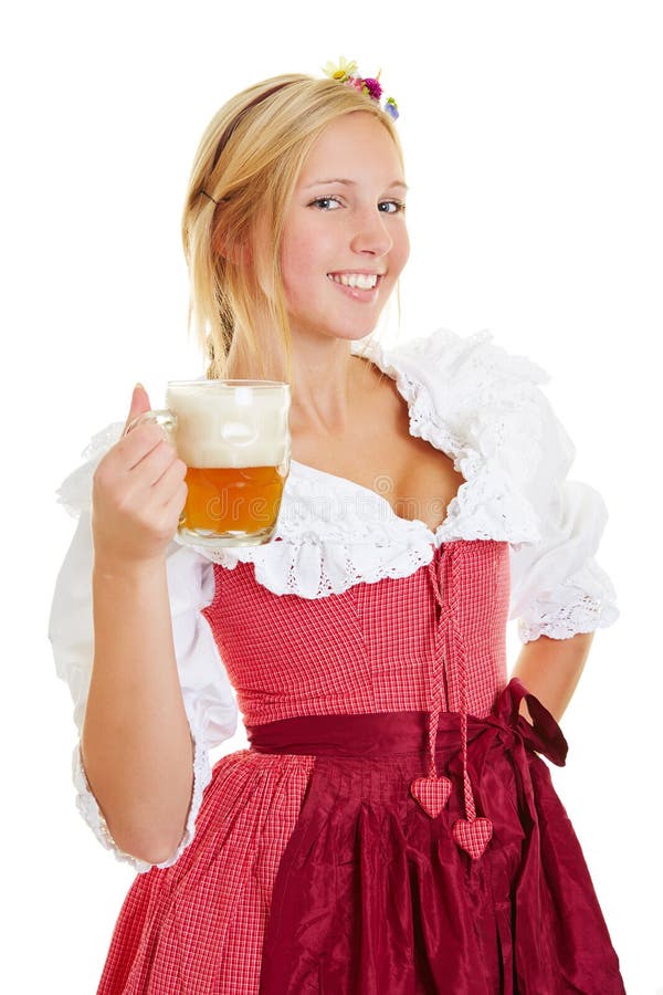 Frau in Trinkendem Bier Des Dirndl Stockfoto - Bild von glas, getränk ...