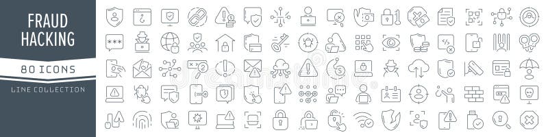 Fraud and Hacking Line Icons Collection. Big UI Icon Set in a Flat ...