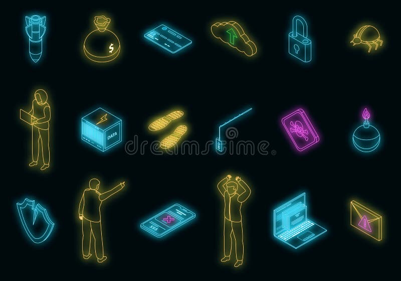 Fraud Icons Set Vector Neon Stock Illustration - Illustration of ...