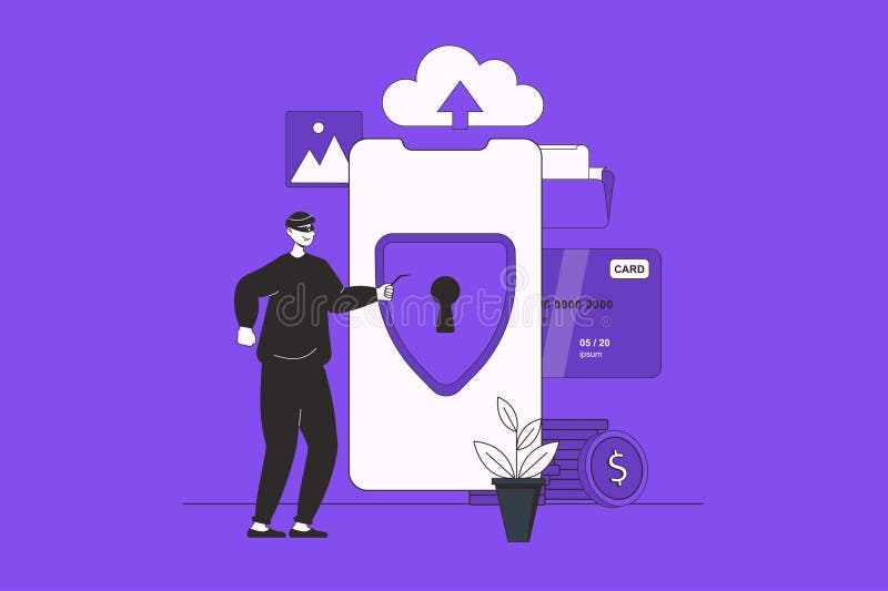 Fraud Protection Web Concept with Character Scene in Flat Design ...