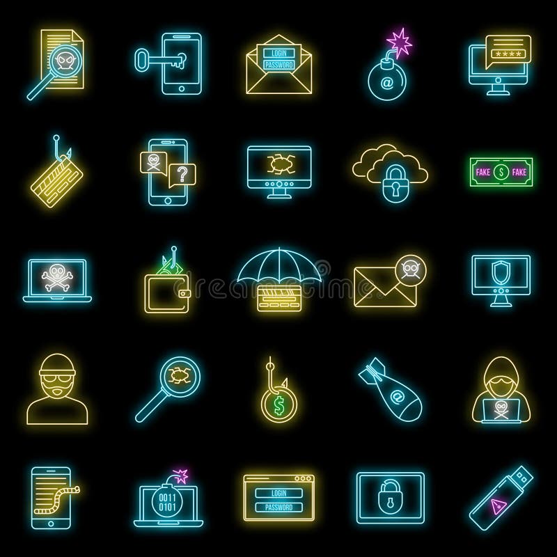 Fraud Spy Icons Set Vector Neon Stock Vector - Illustration of fraud ...