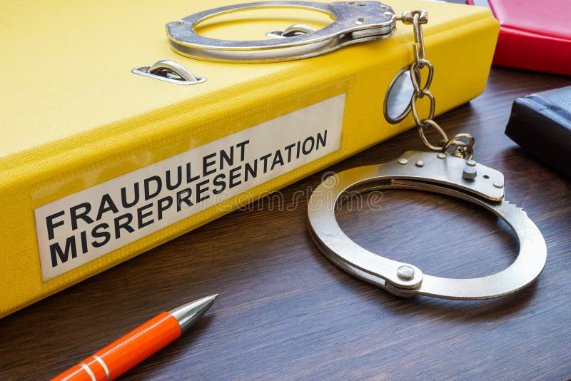 Fraudulent Misrepresentation Concept. a Yellow Folder with Papers and ...