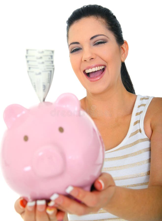 Frauen-lachendes Holding-Geld Stockfoto - Bild von baumuster, freude ...