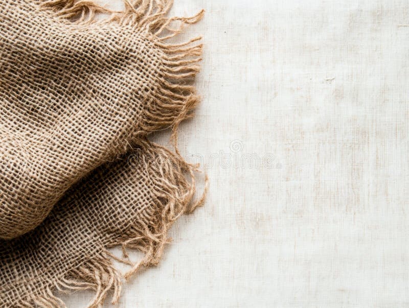 A Frayed Piece of Burlap Cloth Lays on a White Background Stock ...