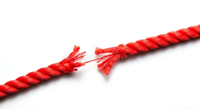 Frayed Red Rope Breaking Symbolizing Stress and Tension Stock ...