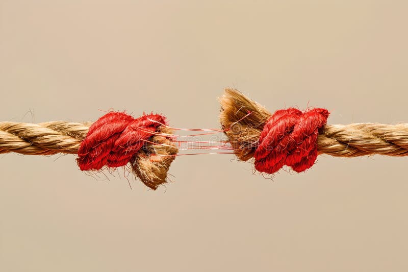 Frayed Rope Tied with Red Thread Against a Plain Background. this ...
