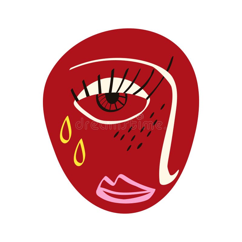 Freaky Abstract Sad Face. Funky Bizarre Face . Modern Art Doodle Style ...