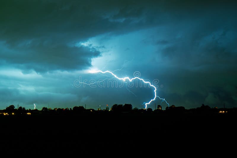 Freaky Lightning Strikes Earth. Stock Image - Image of hitting ...