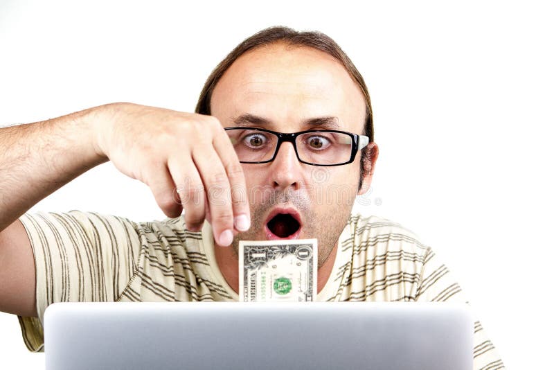 Freaky-man-with-laptop-and-money Stock Photo - Image of dollar, happy ...