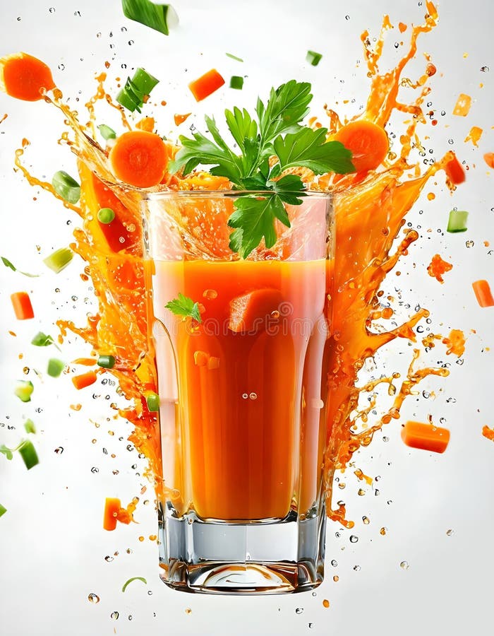 Freash Carrot Juice with Slash and Pieces. Sample for Package Design ...
