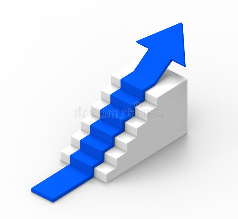 Freccia Blu 3D Che Sale Su Una Scala Bianca Rendering 3d Illustrazione ...