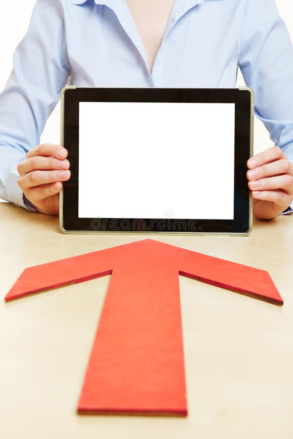 Freccia Che Indica Il Computer Della Compressa Immagine Stock ...