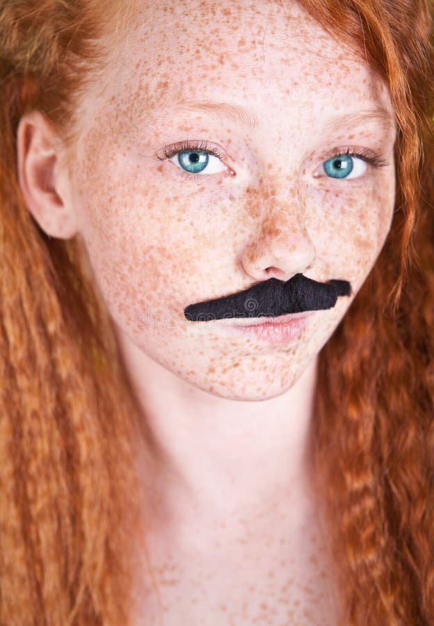 Freckled Girl with Mustache Stock Image - Image of face, feminism: 25847051
