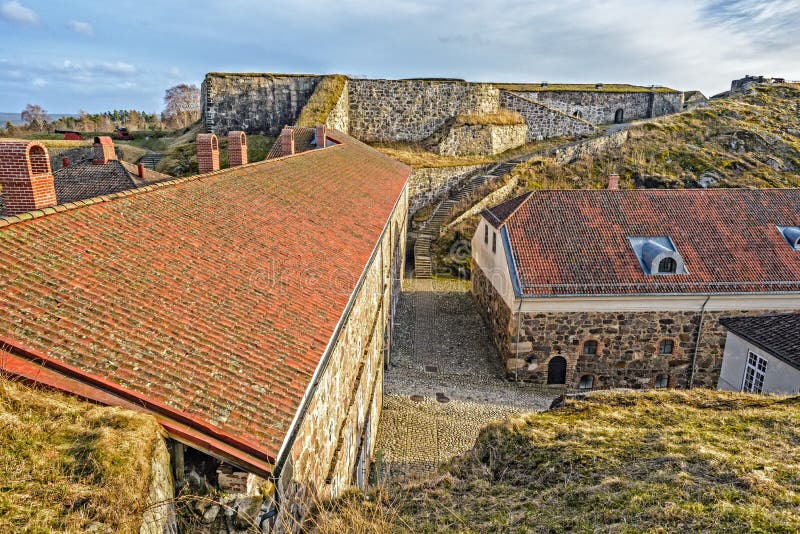 Fredriksten Fortress stock image. Image of sunset, wall - 39146063