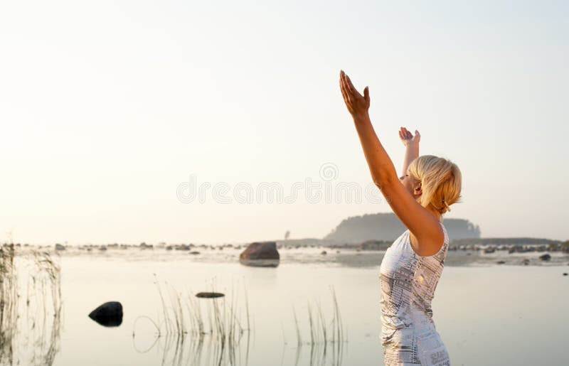 Freedom Woman Happy and Free Open Arms on Beach Stock Image - Image of ...