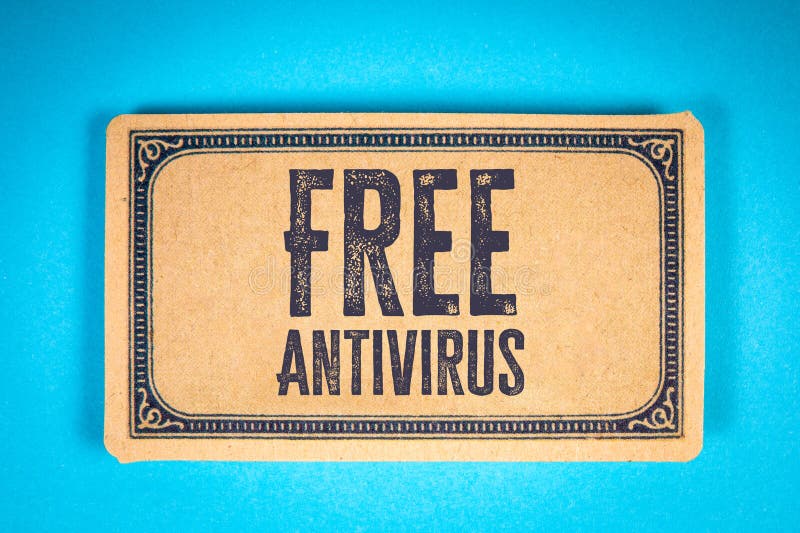 Free Antivirus. Cardboard Sticker with Text on a Blue Background Stock ...