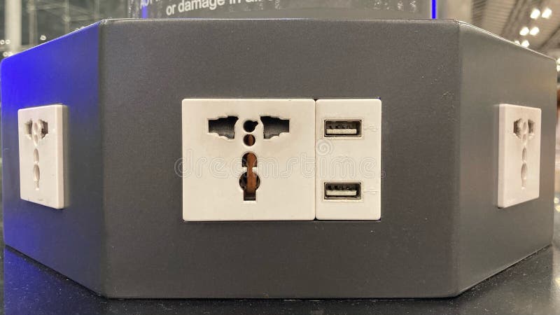 Electrical Socket is Free Charging Port at Airport Terminal Stock Photo ...