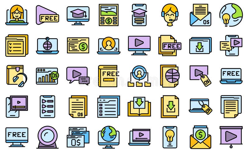 Free Course Icons Set Line Color Vector Stock Vector - Illustration of ...