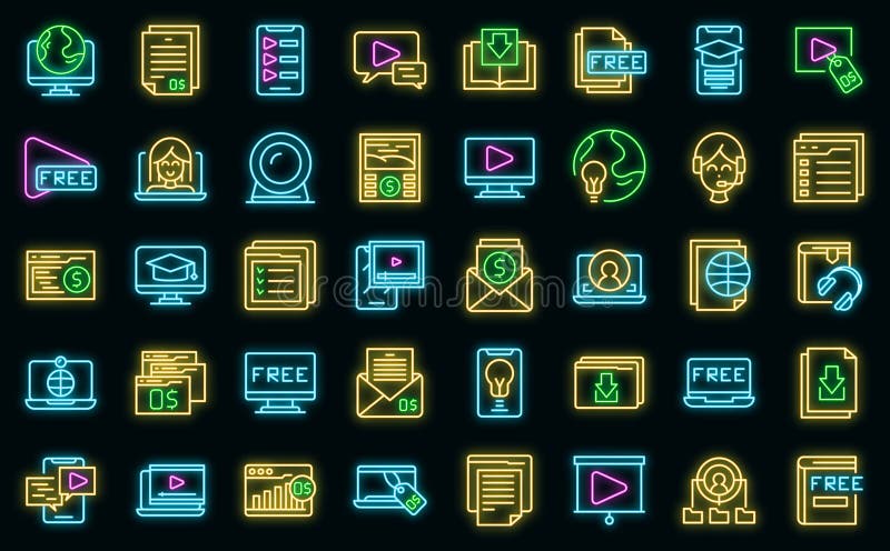 Free Course Icons Set Vector Neon Stock Vector - Illustration of ...