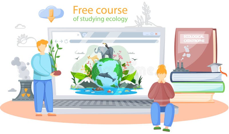 Free Course of Studying Ecology Vector Banner. Ecologist Scientist ...