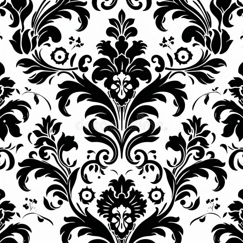 Free Damask Vector Art: Black and White Seamless Pattern Stock Illustration - Illustration of ...