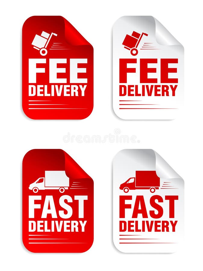 Free Delivery, Fast Delivery Red, White Stickers Set Stock Vector ...