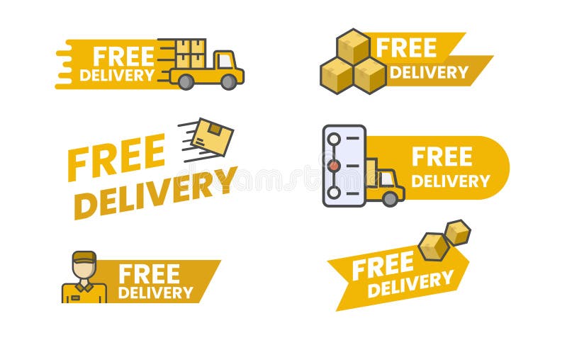 Free Delivery Labels or Stickers Collection Stock Vector - Illustration ...