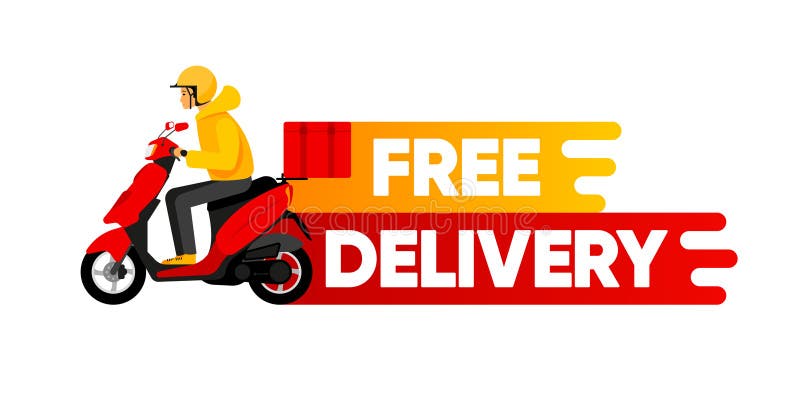 Free Delivery Service Concept. Courier and Fast Delivery Inscription ...