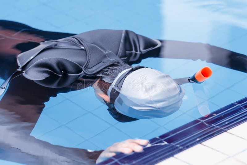 Free Diving Training on Swimming Pool Stock Image - Image of swimming ...