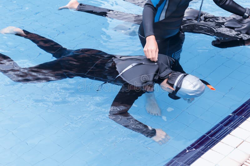 Free Diving Training on Swimming Pool Stock Image - Image of freediver ...