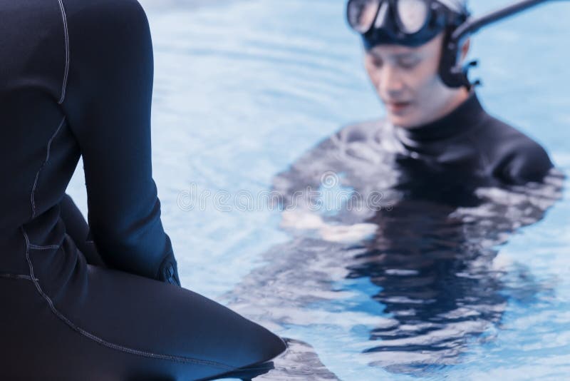 Free Diving Training on Swimming Pool Stock Image - Image of safety ...