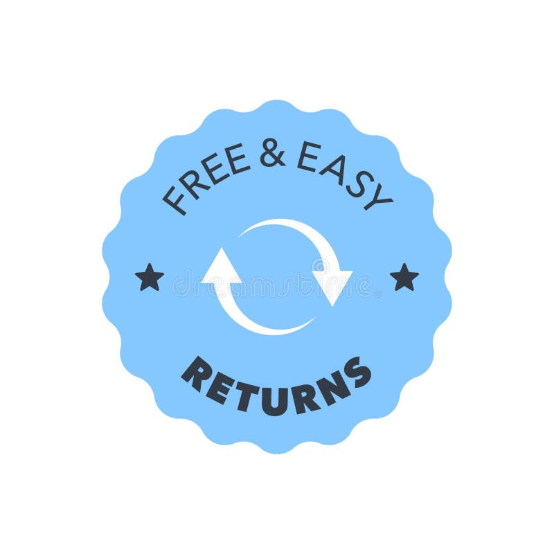 Free and Easy Returns Badge with Circular Arrows and Blue Scalloped ...
