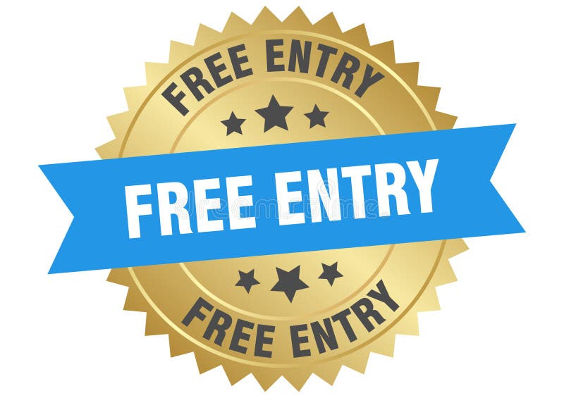 Free Entry. Free Entry Round Blue and Gold Label Isolated on ...