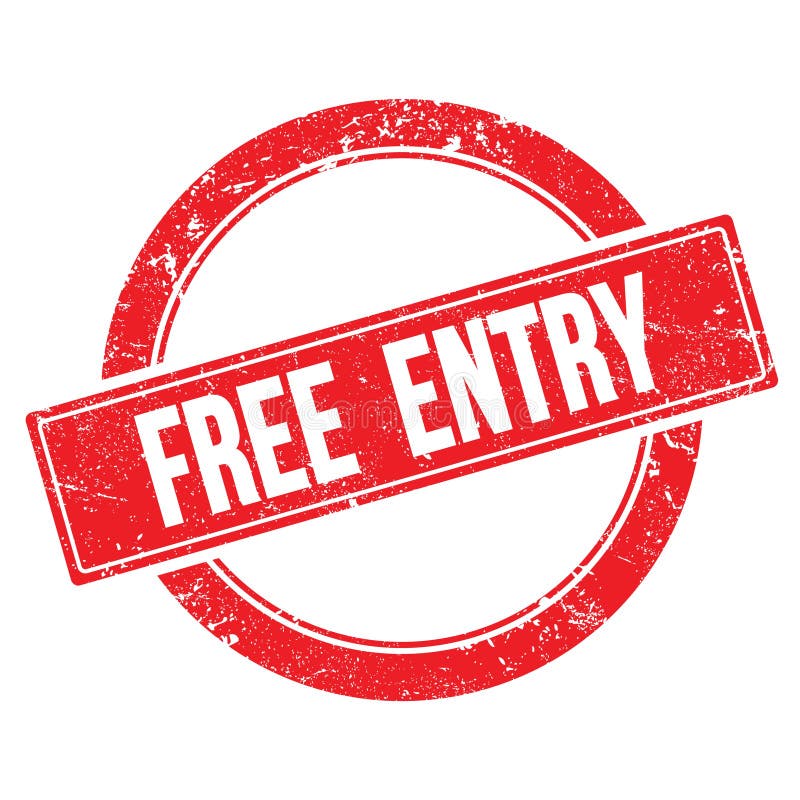 FREE ENTRY Text on Red Grungy Round Stamp Stock Illustration ...