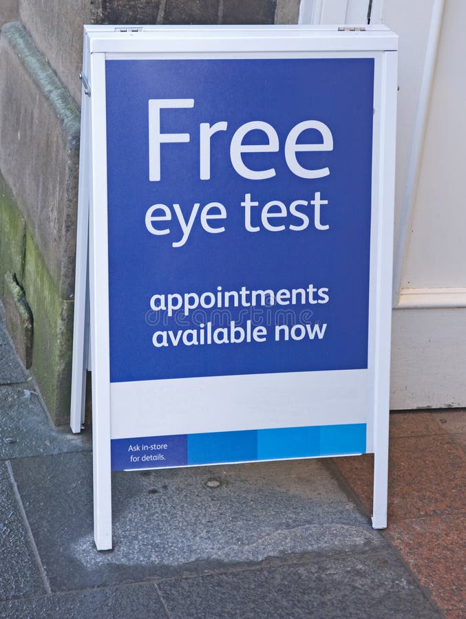 Free Eye Tests: Sign Board. Stock Photo - Image of reading, appointment ...