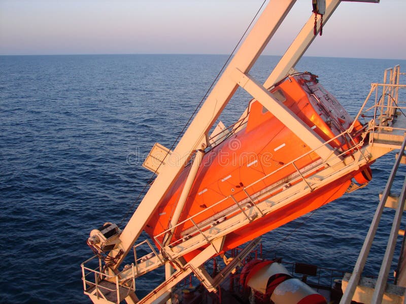 Free fall lifeboat stowed stock photo. Image of cargo - 245877238