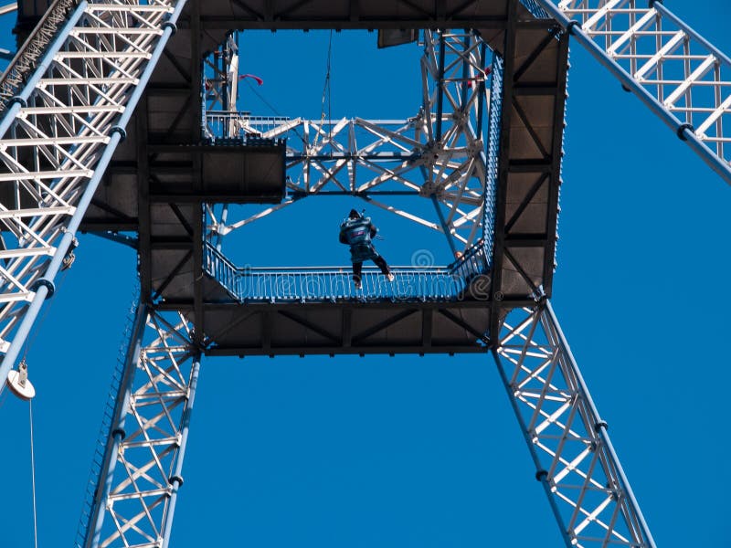 Free Fall Tower in Amusement Park Stock Photo - Image of blue, machine ...