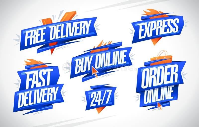 Free, Fast and Express Delivery, Buy Online, Order Online Signs Set ...