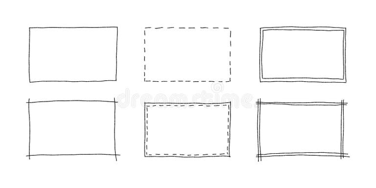Free Hand Drawn Rectangle Frames Set. Doodle Rectangular Shape. Scribble Pencil Square Text Box ...