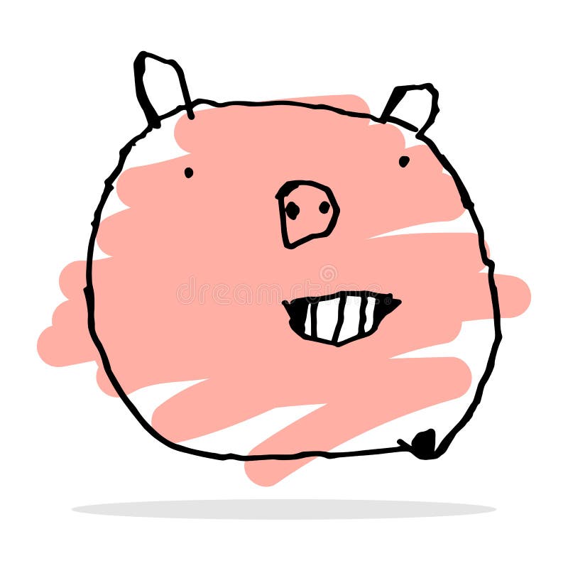 Free Hand Vector Drawing of Happy Pig. Stock Vector - Illustration of ...